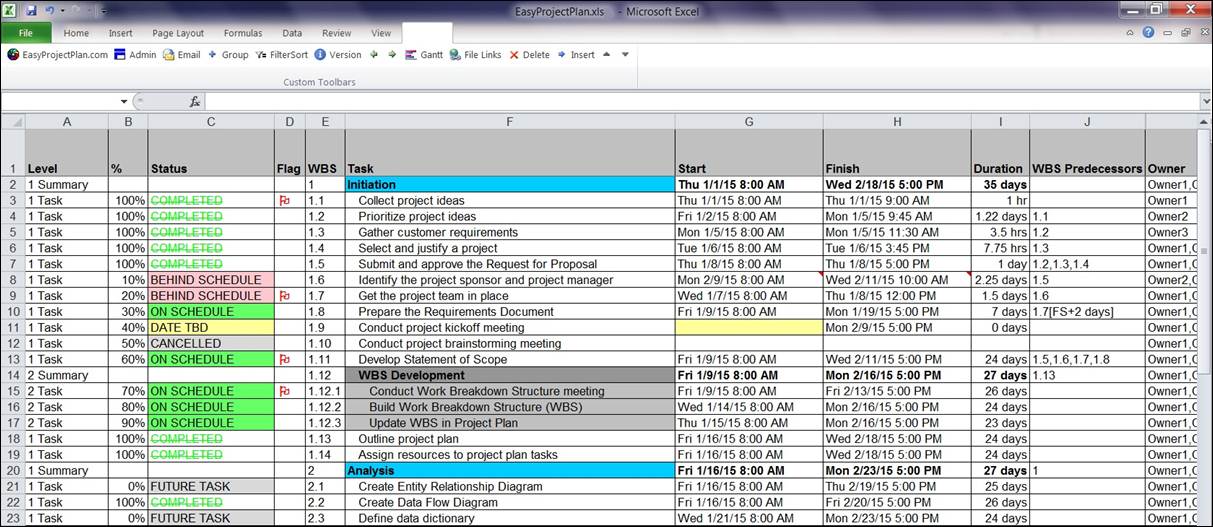 Excel Project Planner
